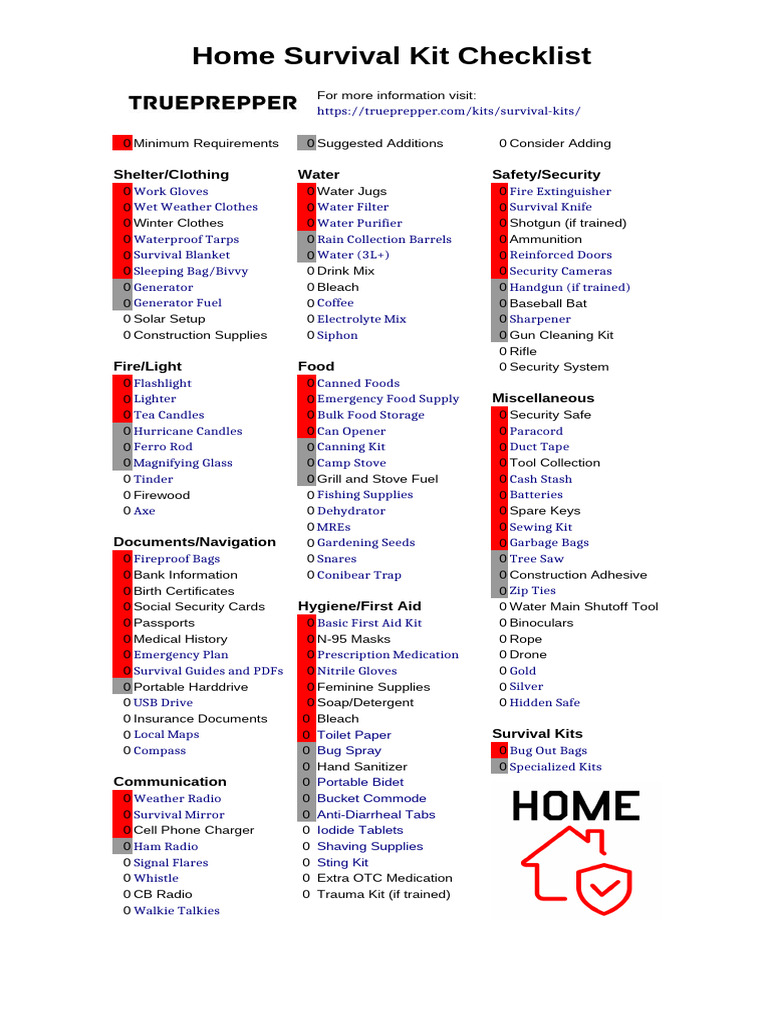 Home Survival Kit Checklist | PDF | Equipment