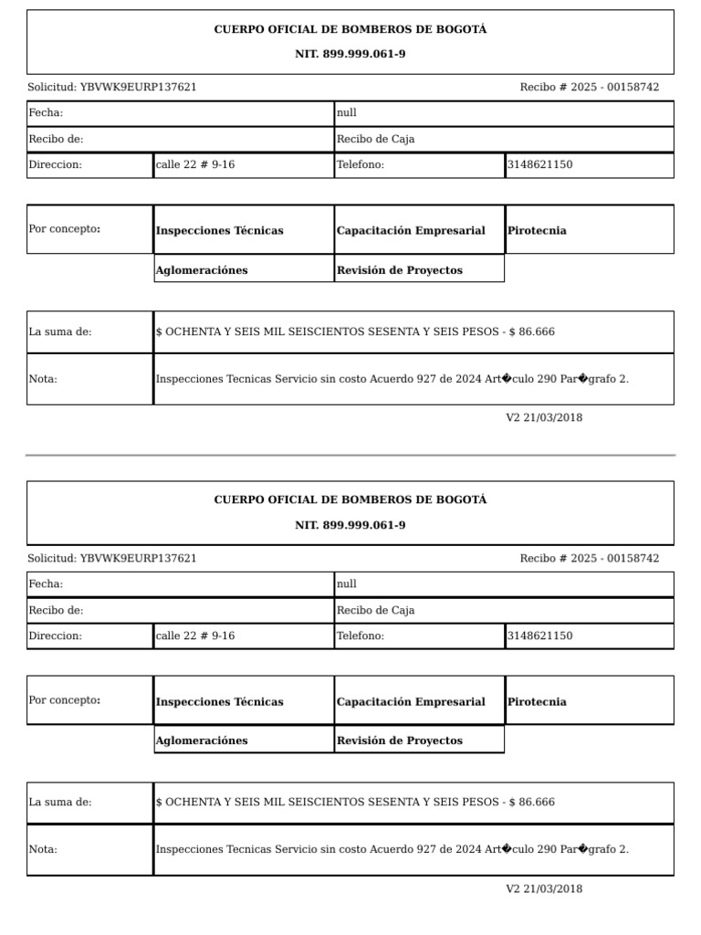 Recibo - Caja - GDR 2503 | PDF