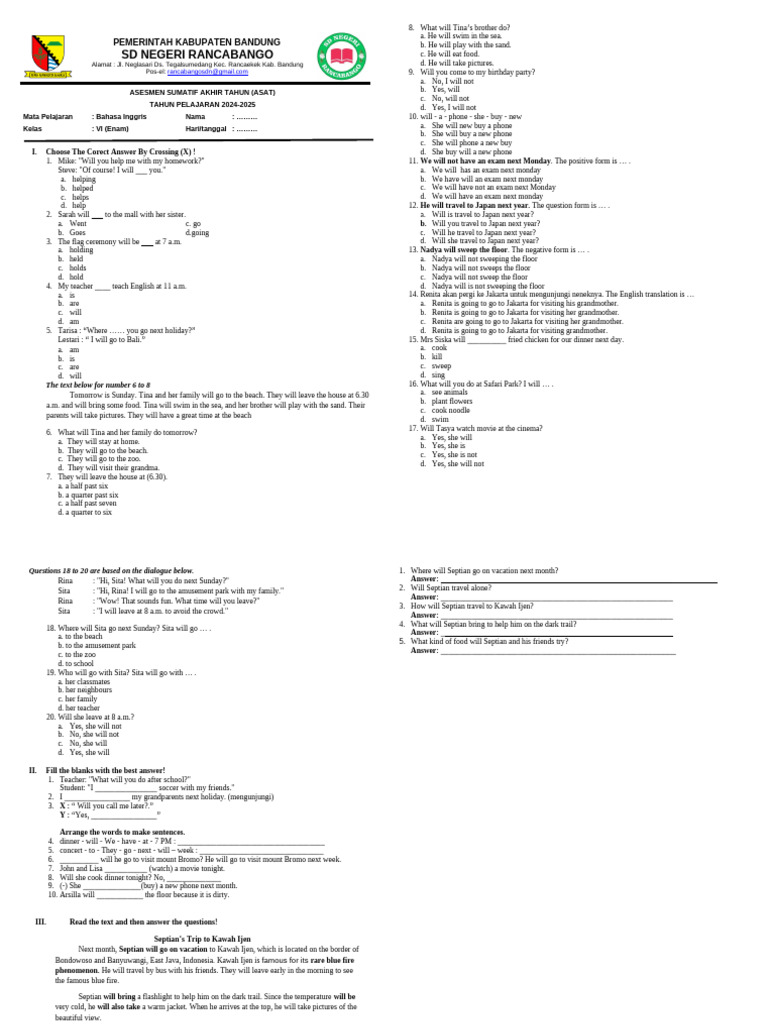 Asat Bahasa Inggris Kelas 6 2024-2025 | PDF