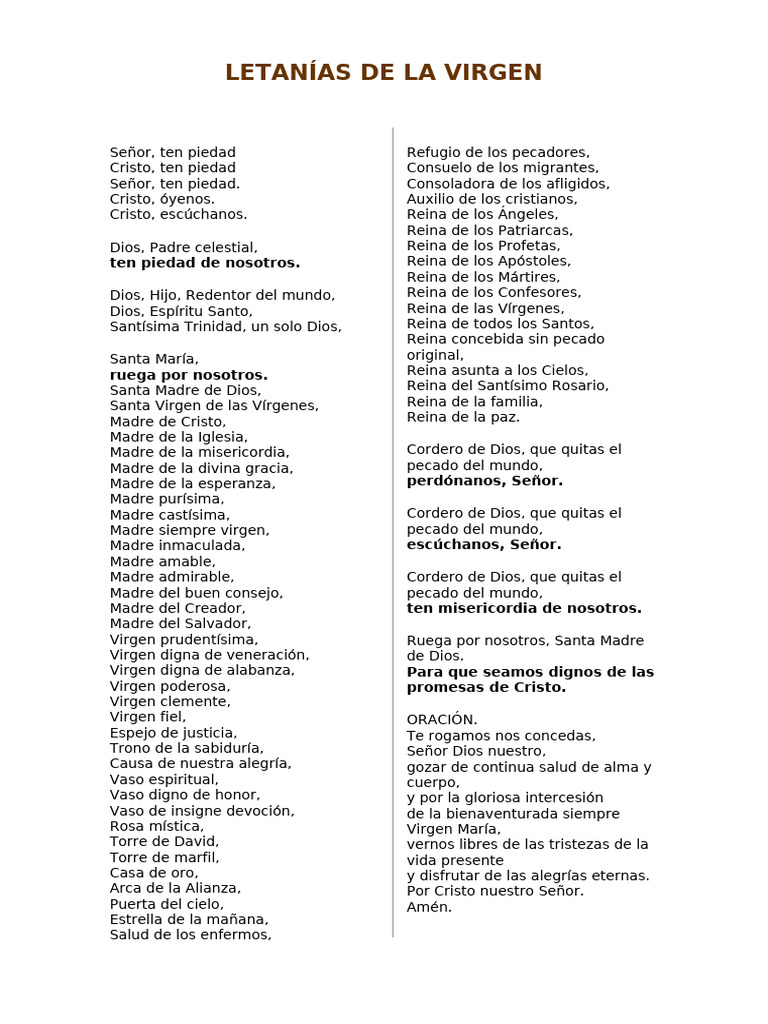 Letanías de La Virgen | PDF | María, madre de Jesús | Cristo (título)