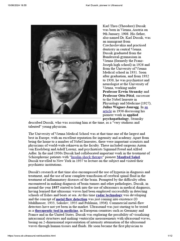 Karl Dussik Pioneer in US First Article On MS US in The American ...