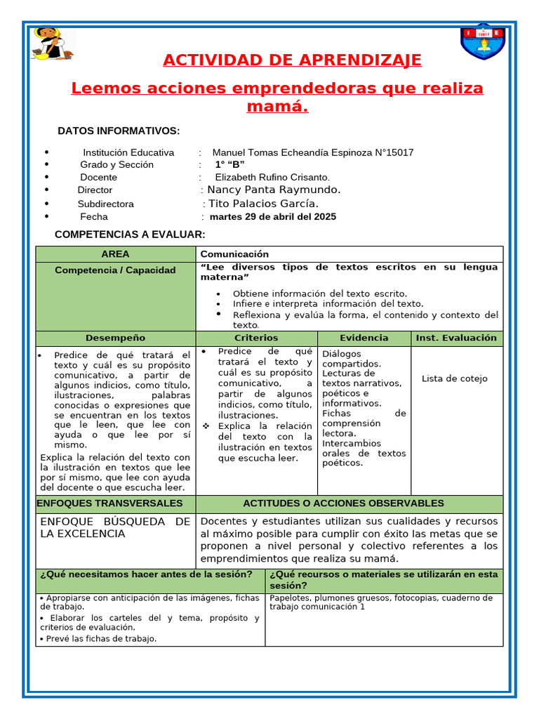 ACTIVIDAD DE APRENDIZAJE Leemos Oraciones | PDF | Aprendizaje