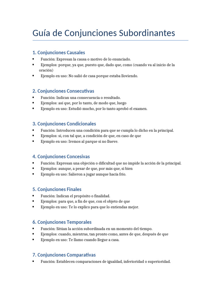 Tipos de Conjunciones Subordinantes | PDF