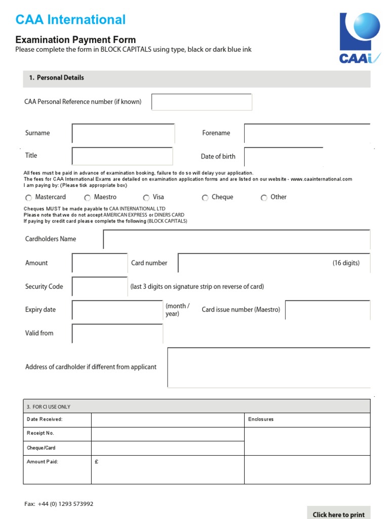 CAA International Exam Payment Form | PDF | Finance & Money Management ...