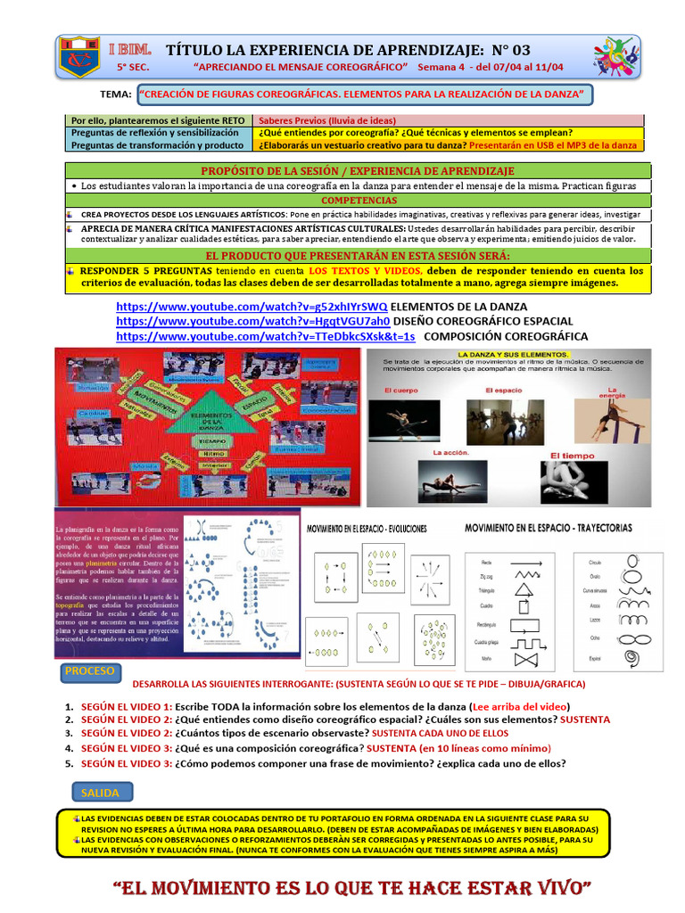 SESION 3 ELEMENTOS DE LA DANZA- COREOGRAFIA | PDF | Bailes | Diseño