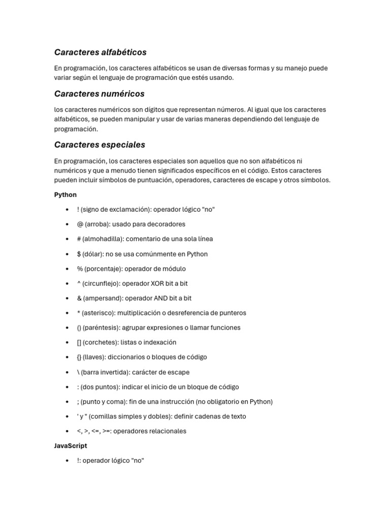 Caracteres Alfabéticos en Programación | PDF | Python (lenguaje de ...