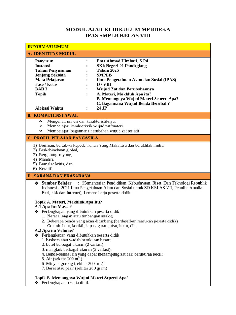 Modul Ajar IPAS Kelas VIII SMPLB | PDF