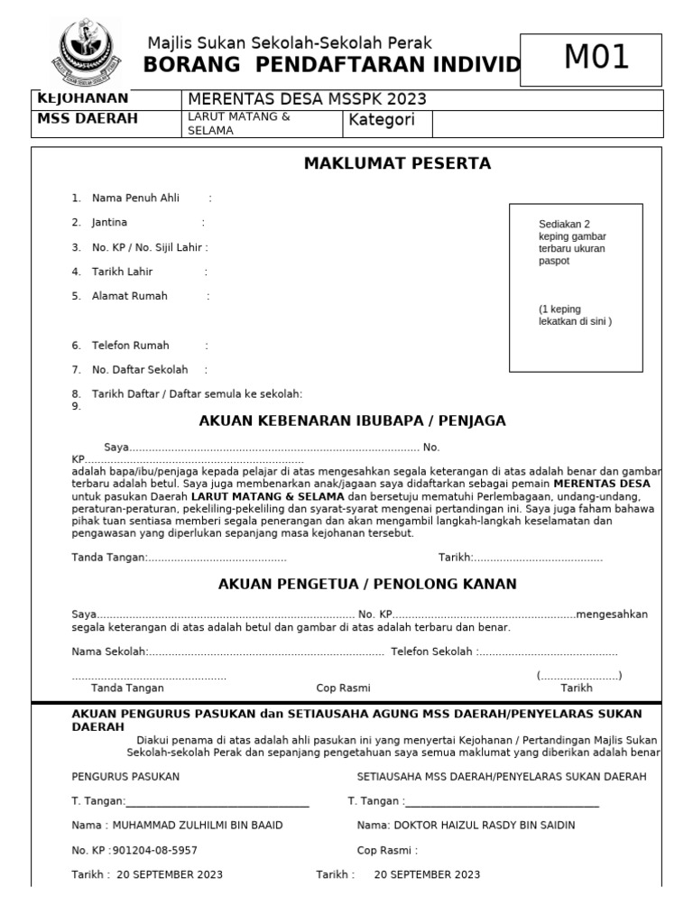 Borang Mo1 Ro1 Merentas Desa LMS 2024 | PDF