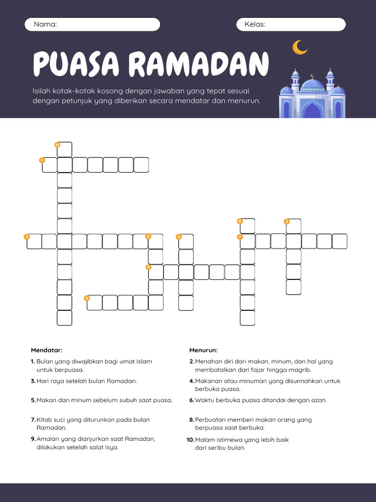Teka-Teki Silang Puasa Ramadan | PDF