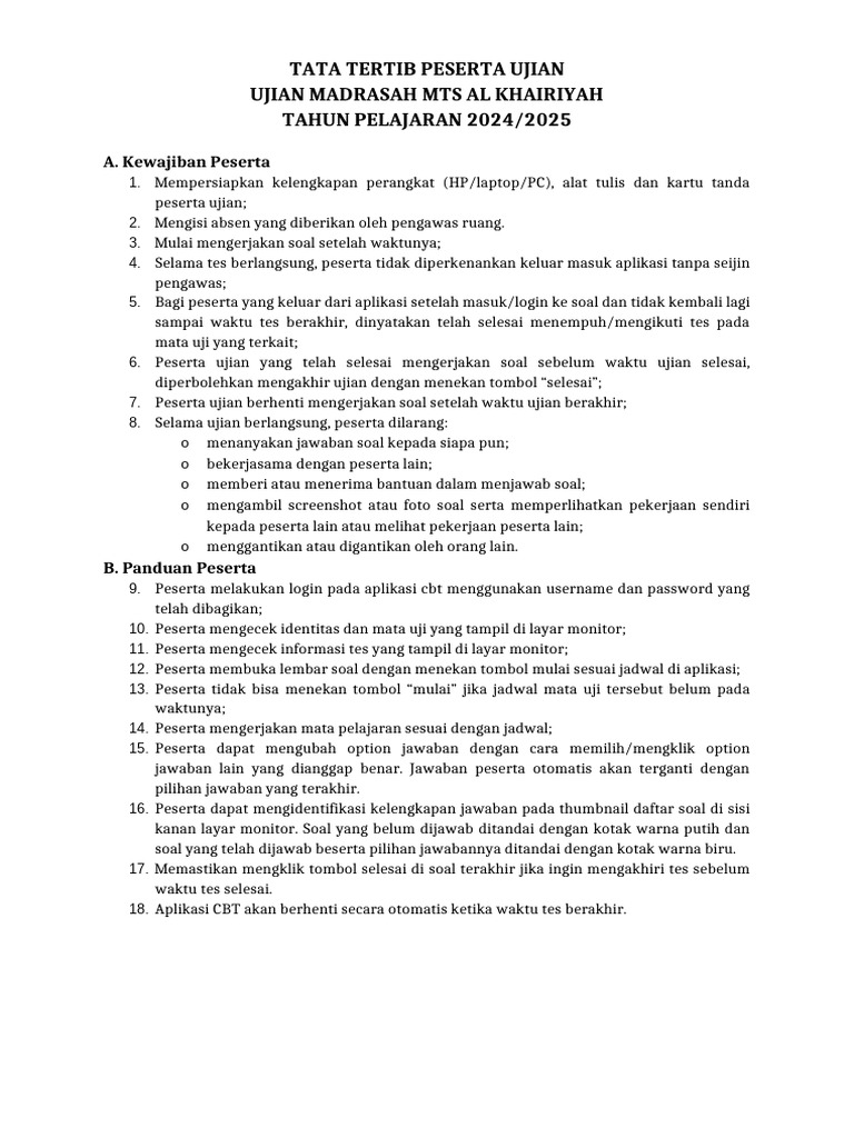 Tata-tertib-UJIAN MADRASAH-Online | PDF