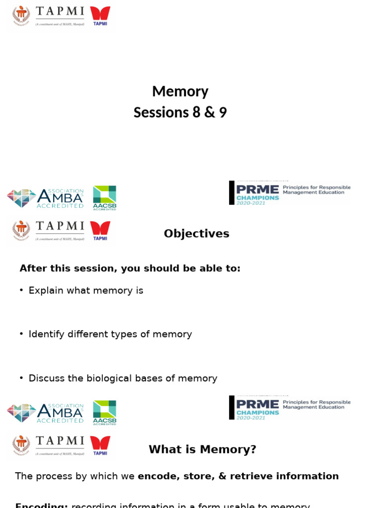 Session 8 and 9 Memory | PDF | Memory | Recall (Memory)