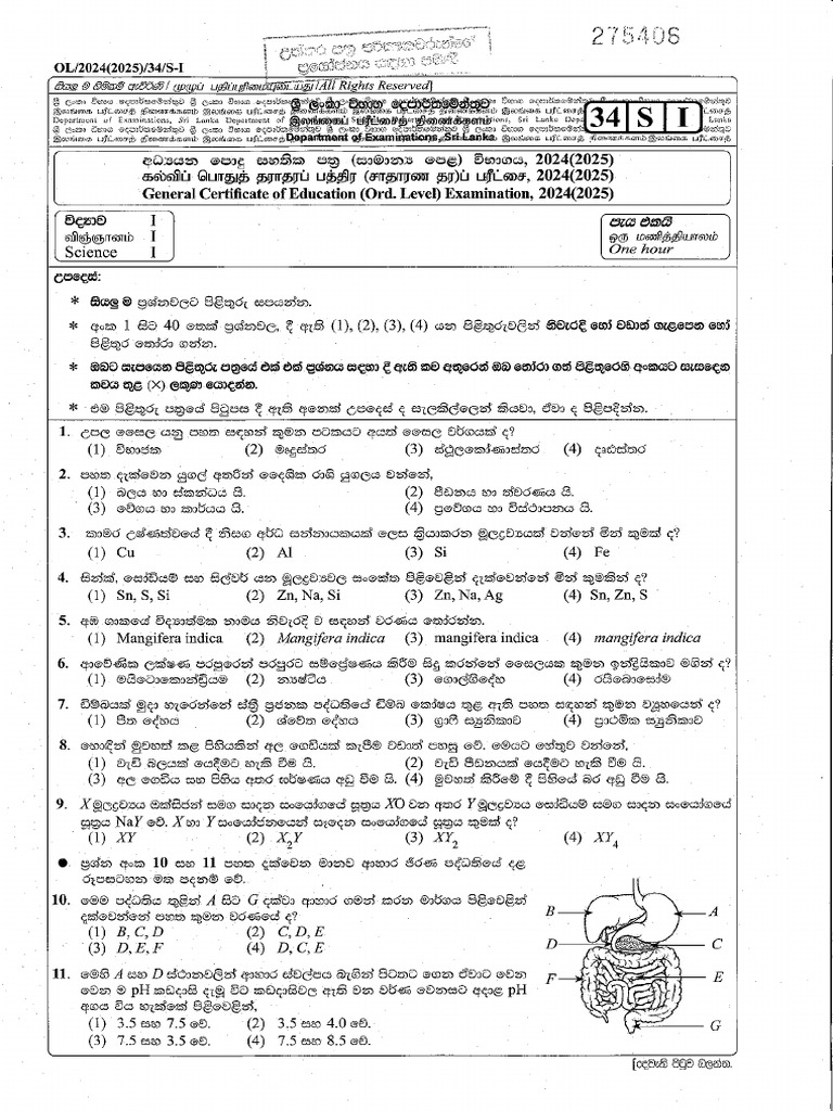 OL Science Past Paper | PDF