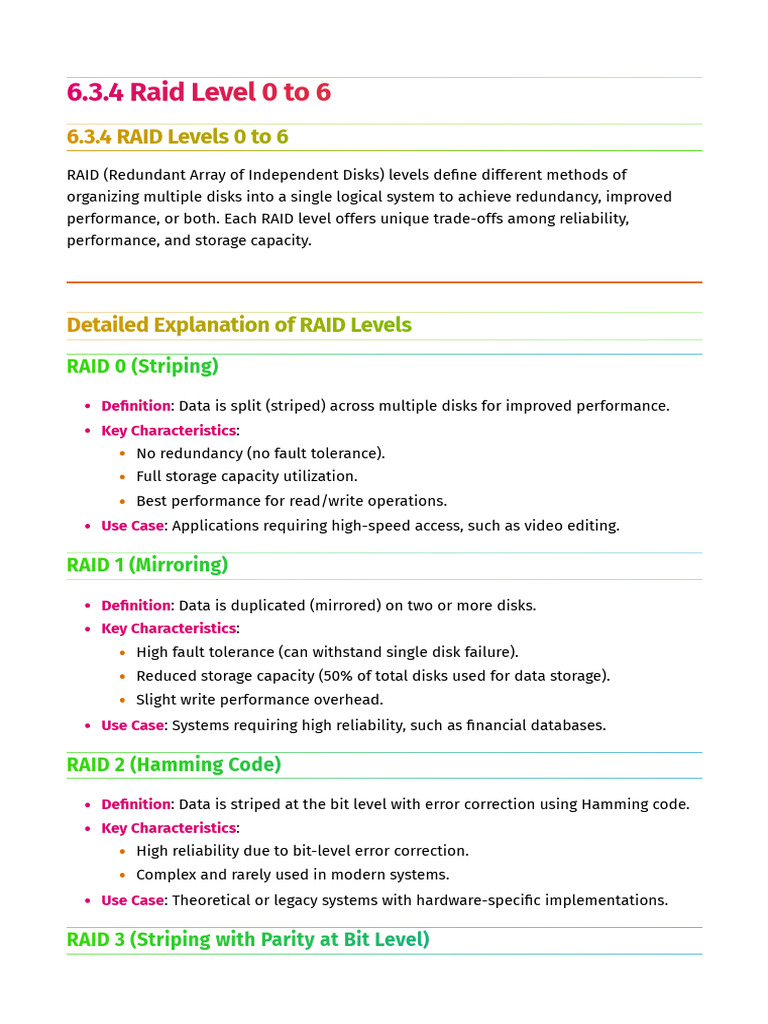 Overview of RAID Levels 0 to 6 | PDF | Computer Data | Computing