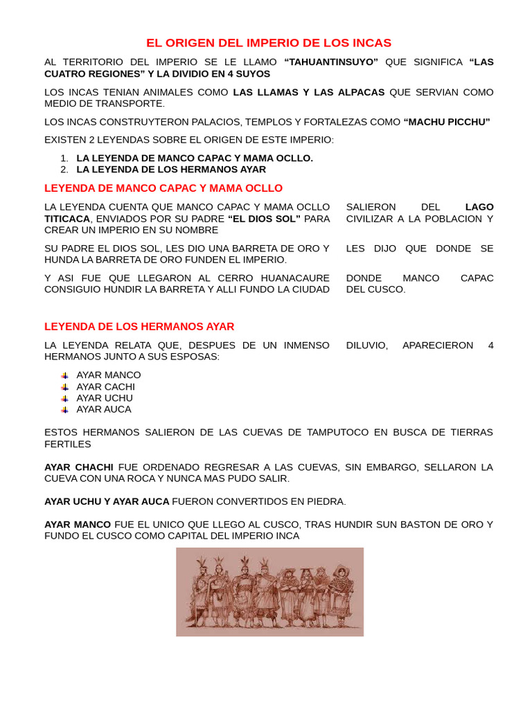 EL ORIGEN DEL IMPERIO DE LOS INCAS RESUMEN | PDF