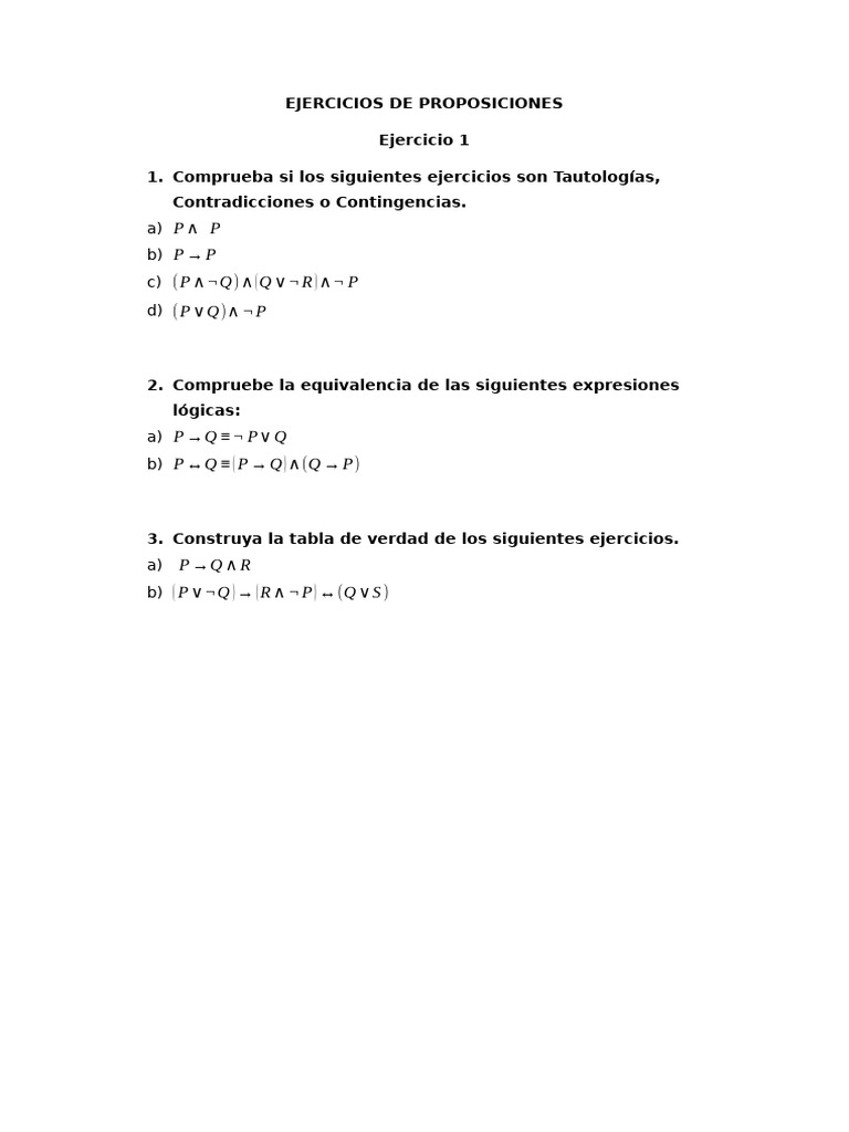EJERCICIOS PROPOSICIONES COMPUESTAS | PDF