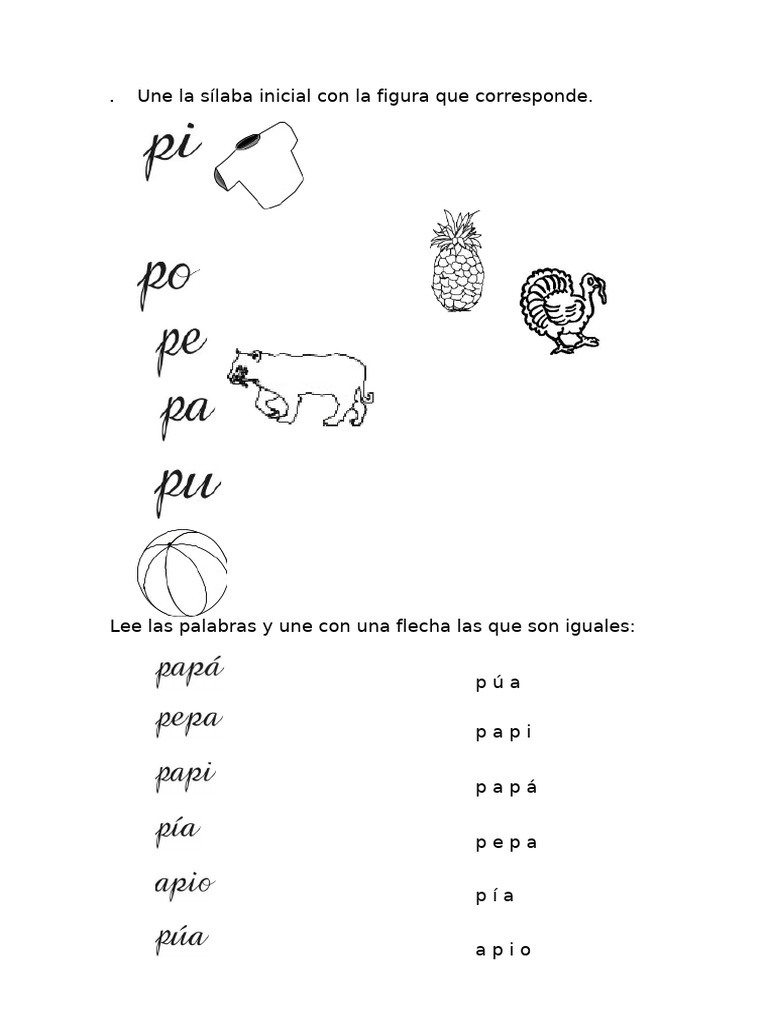 Une La Sílaba Inicial Con La Figura Que Corresponde | PDF