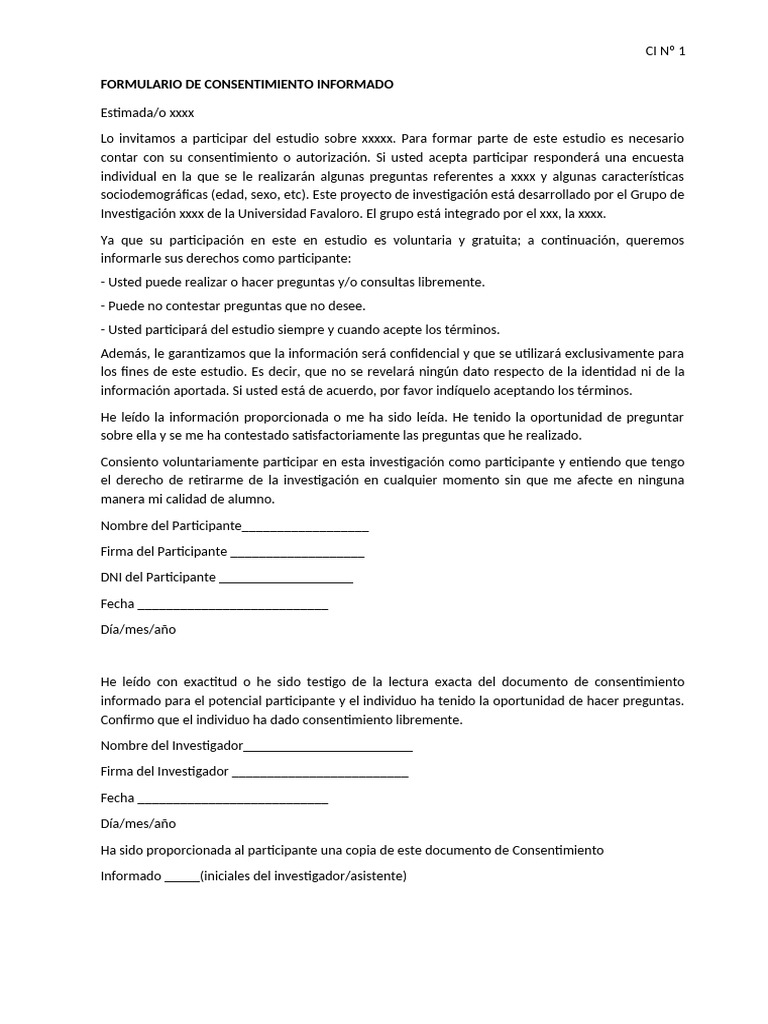 Consentimiento Informado - Modelo | PDF