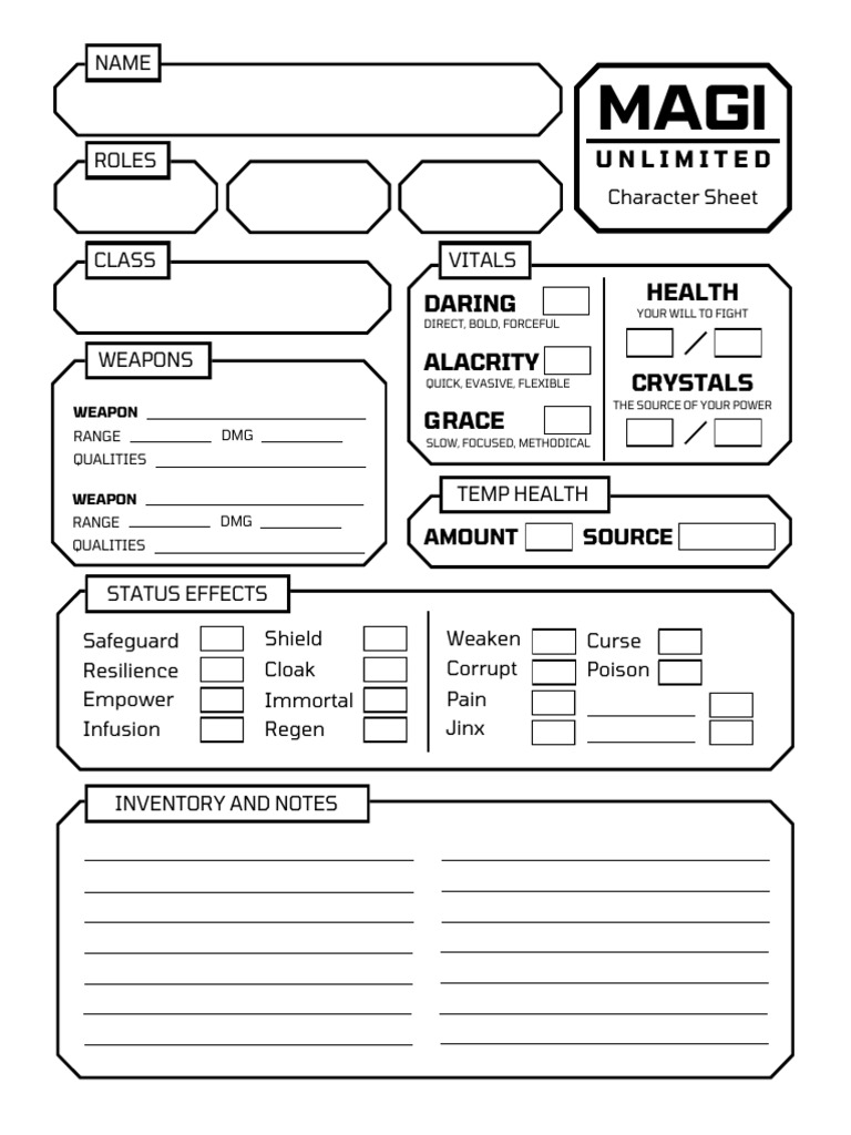 MAGI Unlimited Character Sheet | PDF | Lightning