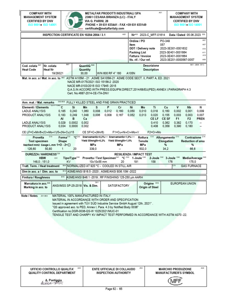 Brida WN Ac 4 X 600L SCH160 RF MFF | PDF | Materials Science | Physical ...