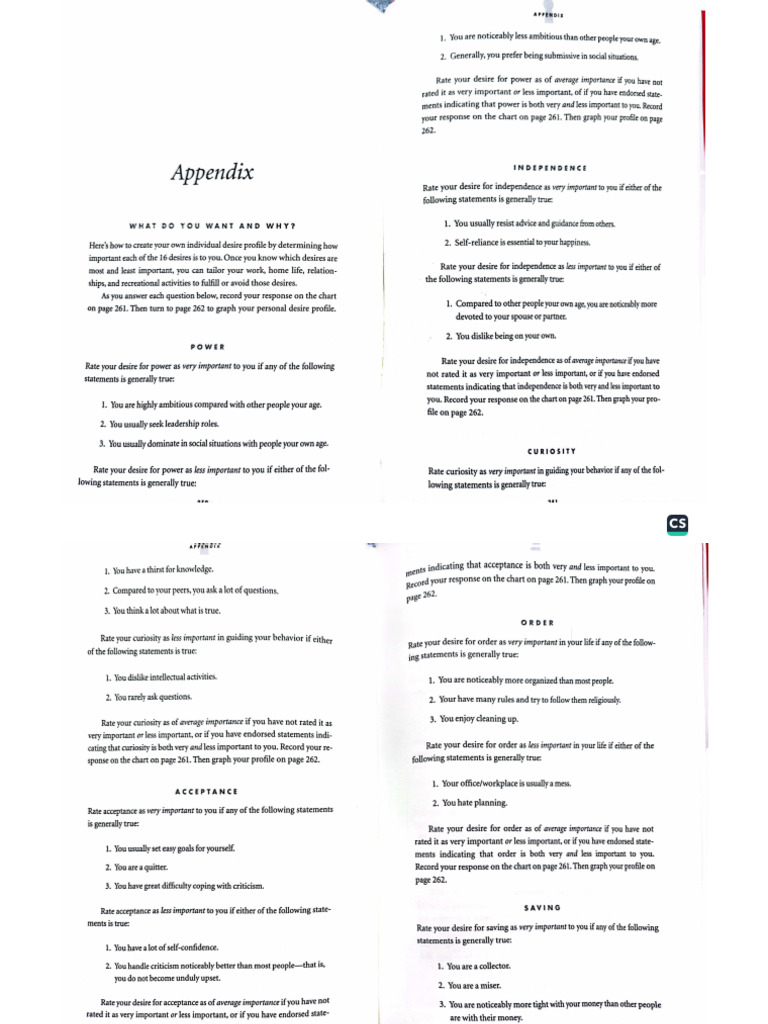 Reiss 16 Basic Desire Questionnaire | PDF