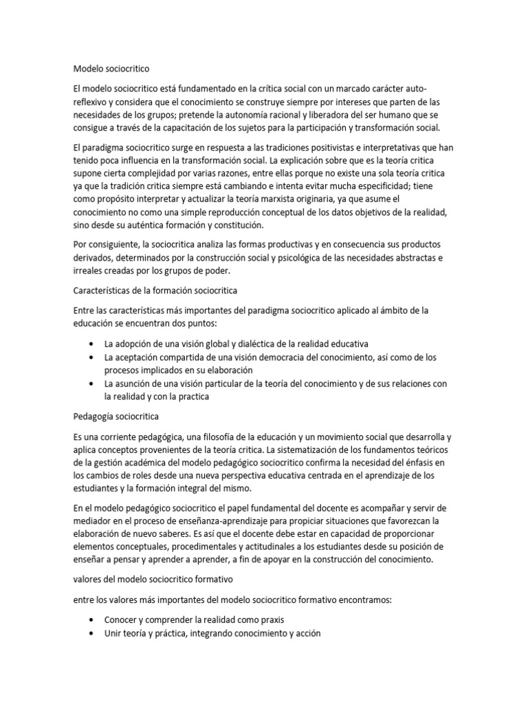 Modelo Sociocrítico en Educación | PDF | La teoría crítica | Teoría