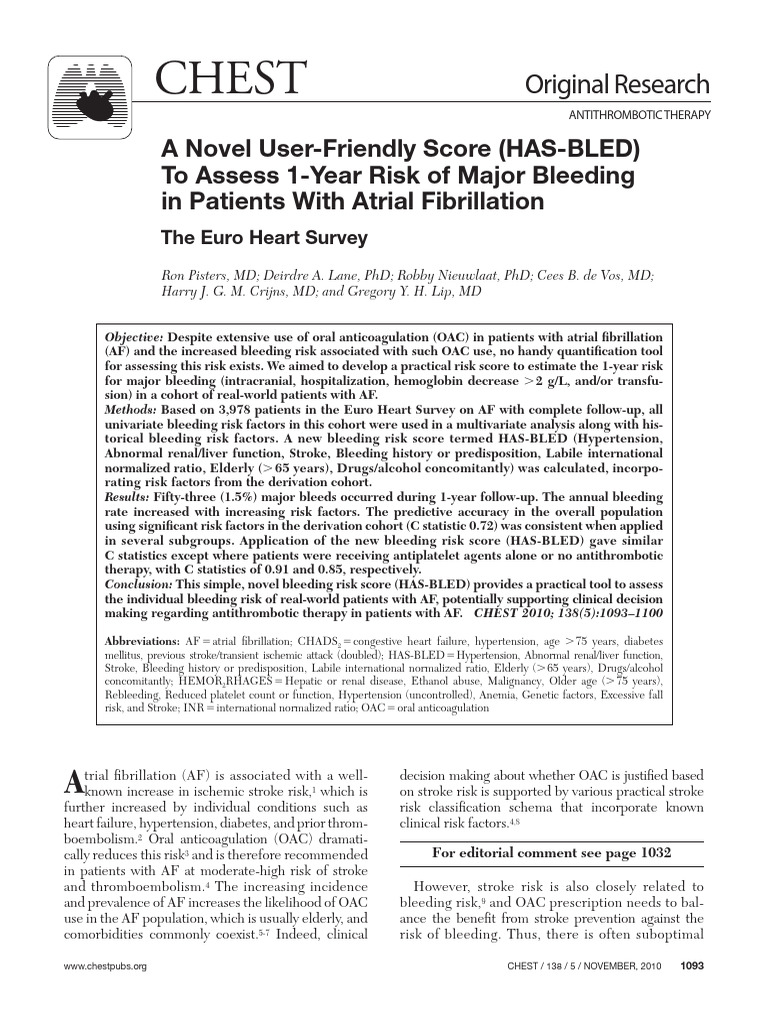A Novel User-Friendly Score (HAS-BLED) | PDF | Stroke | Diseases And Disorders