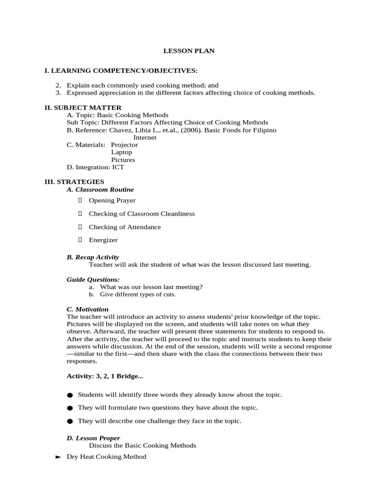 Semi Detailed 4A S Lesson Plan TLE COOKERY Demo | PDF | Grilling | Cooking