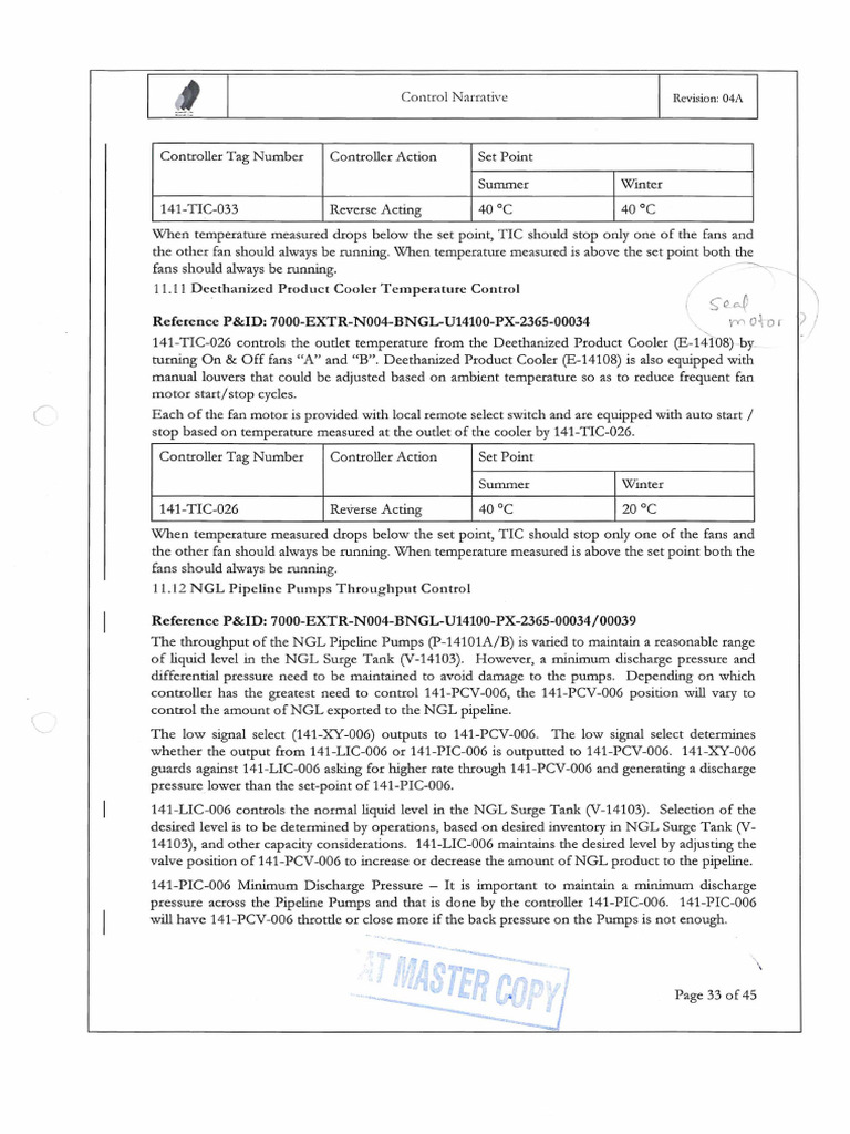 141-PCV-006 NGL Pipe Line Pressure CONTROL Narrative | PDF | Pump ...