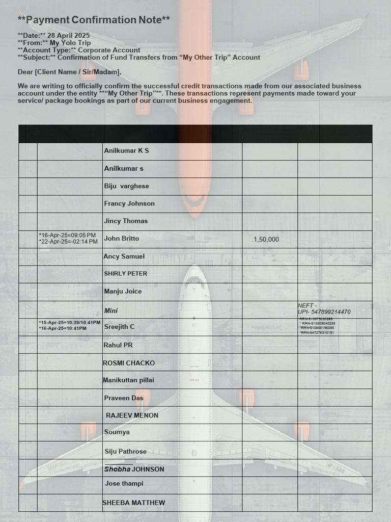Payment Confirmation Note-28!04!2025 | PDF | Payments | Money