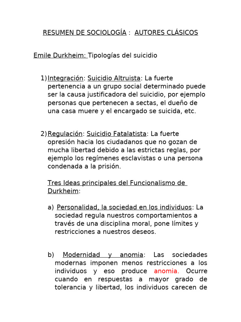 Resumen Sociología Autores Clásicos - Marx - Weber - Durkheim | PDF | Capitalismo | La teoría de ...