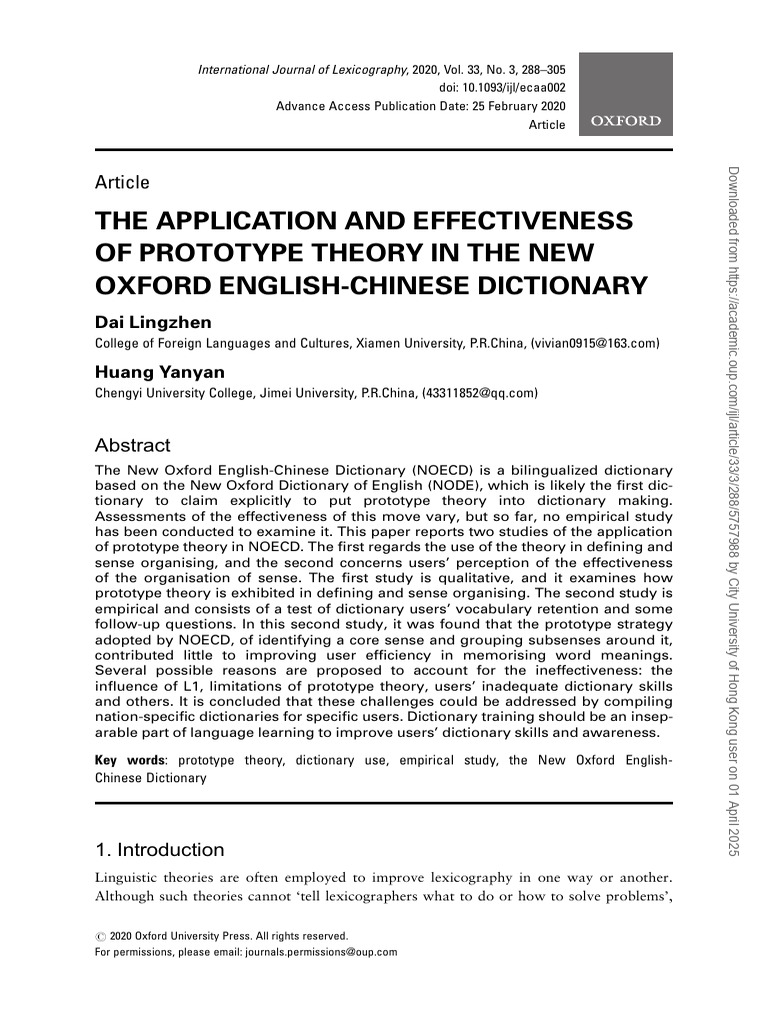 The Application and Effectiveness of Prototype Theory in The New Oxford ...