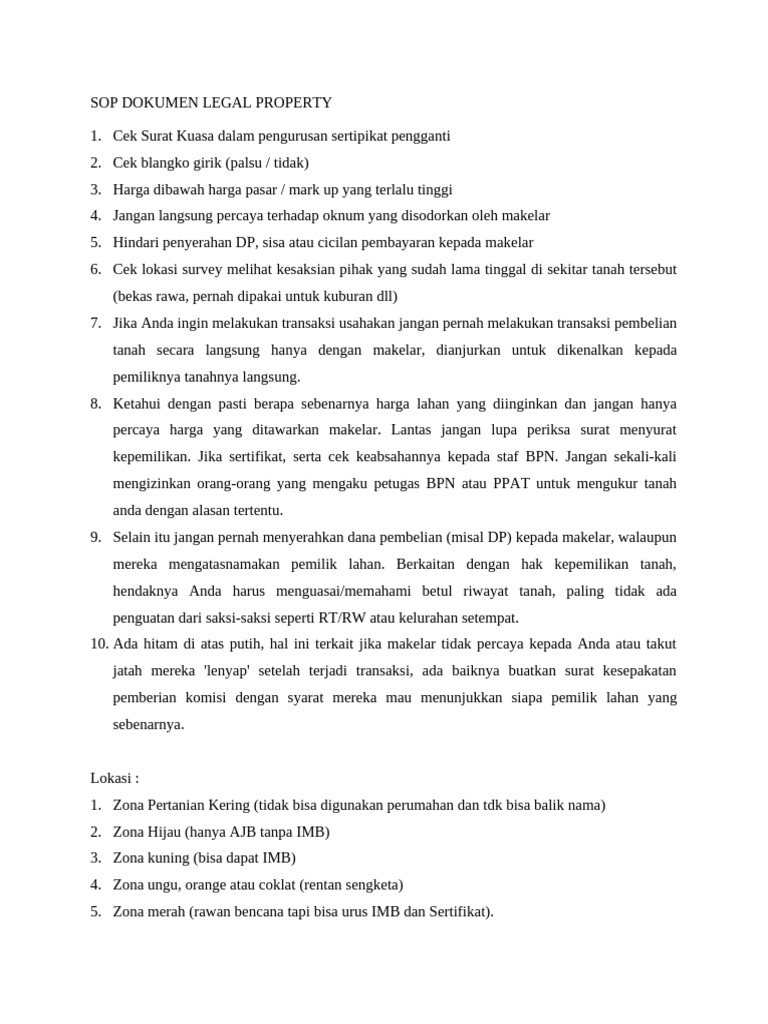 SOP DOKUMEN LEGAL PROPERTY | PDF