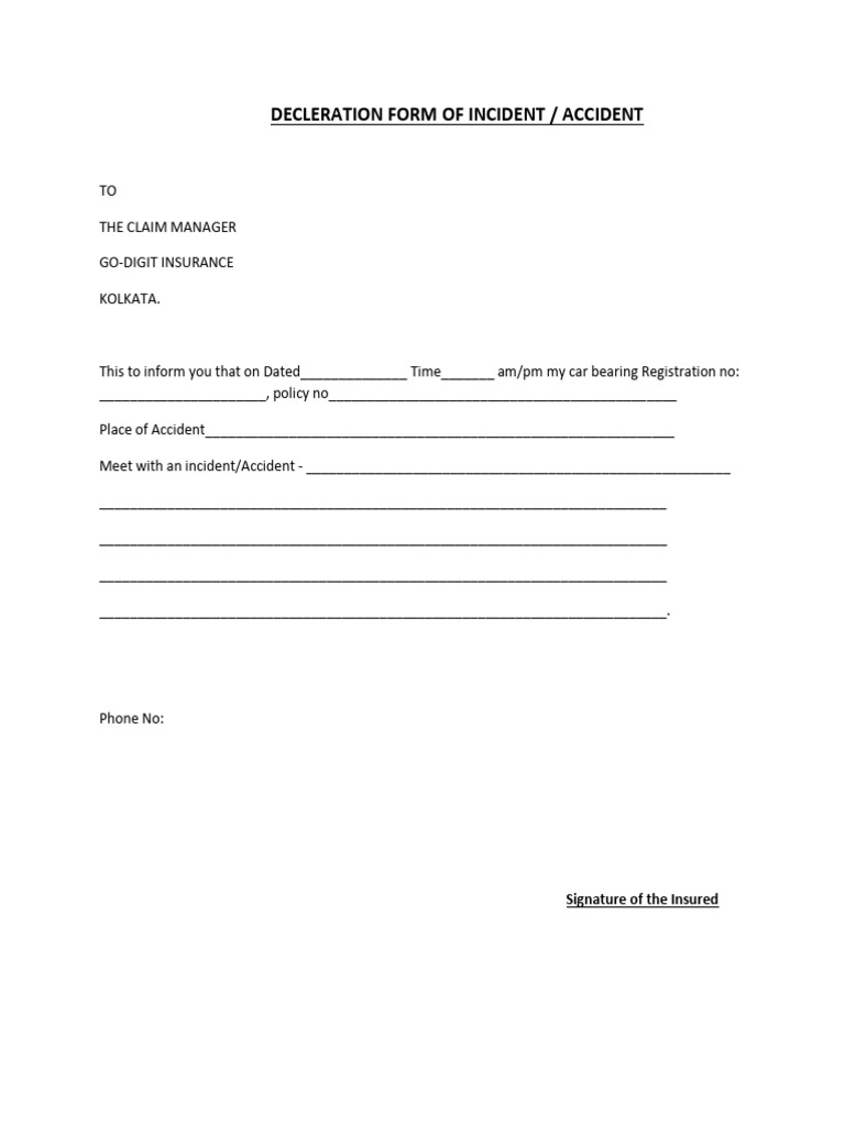 Go Digit Motor Claim Declaration Form | PDF