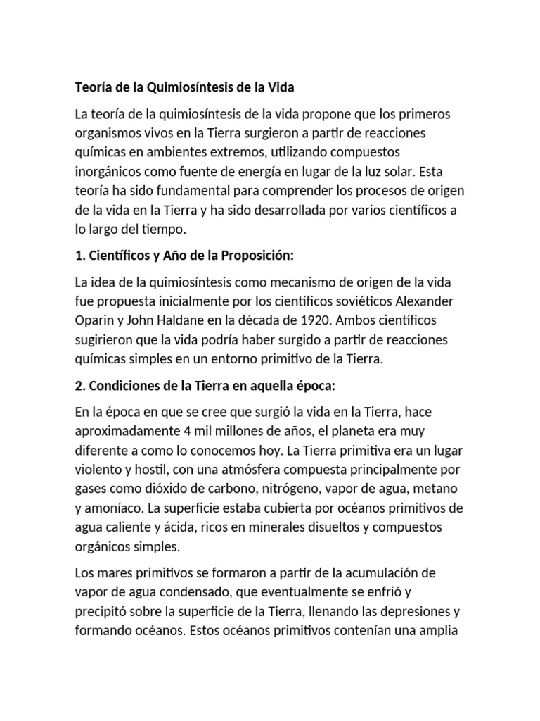 Teoría de la quimiosintética | PDF | Tierra | Abiogénesis