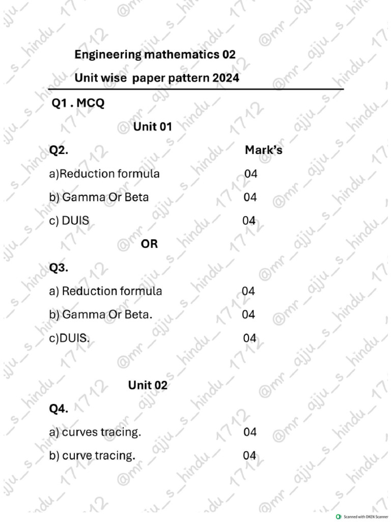 Maths02 Paper Pattern 2024 Unit Wise | PDF
