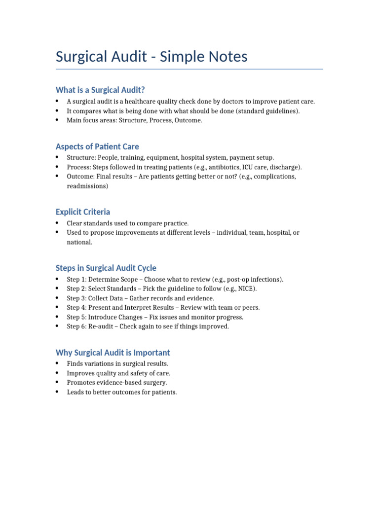 Surgical Audit Simple Notes | PDF