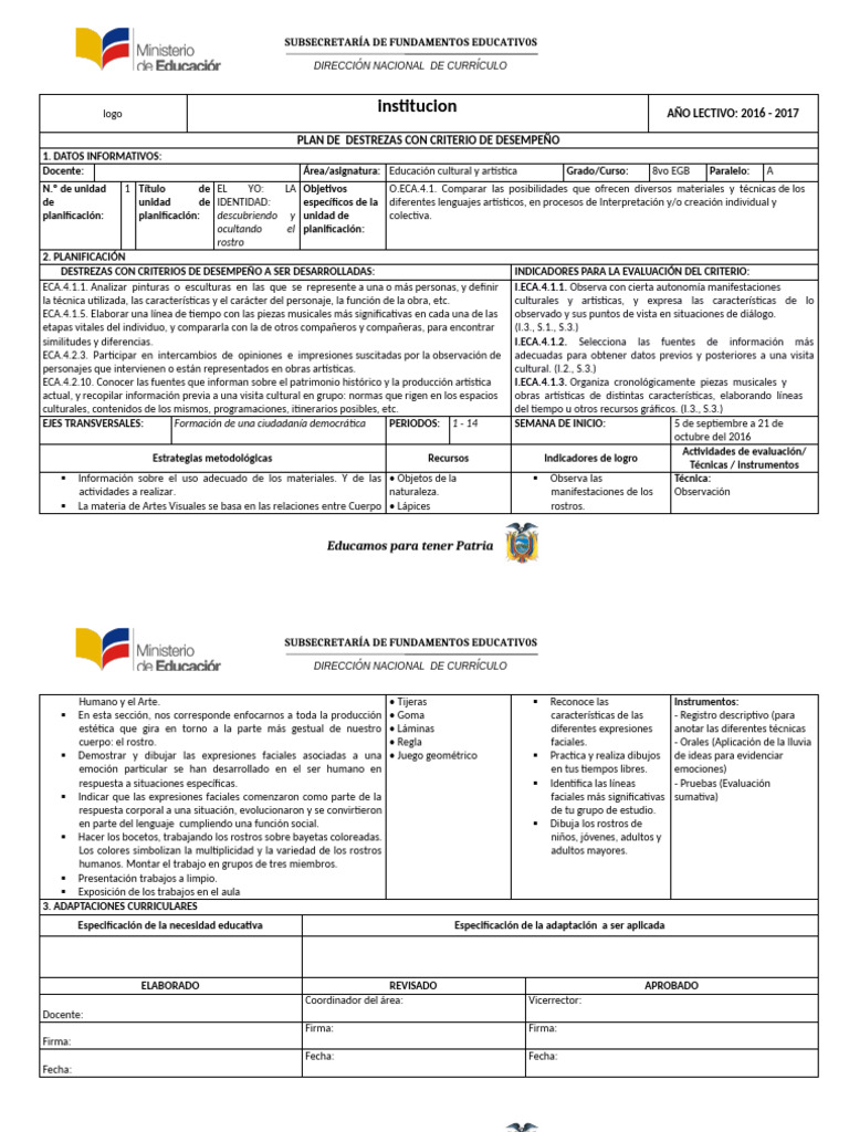 8EGB Unidad 1 Superior | PDF | Plan de estudios | Dibujo