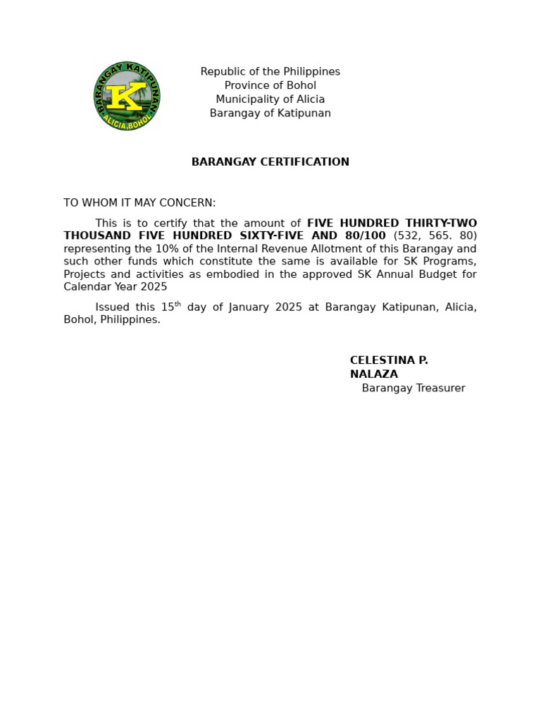 Barangay Certification | PDF