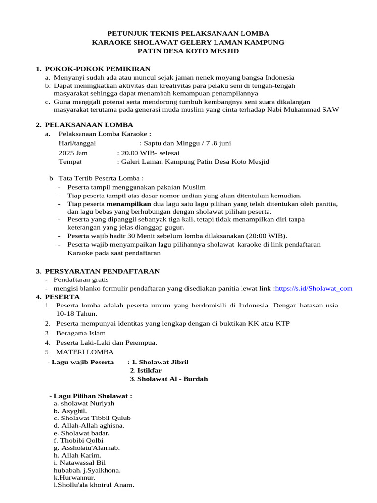 Juknis Perlombaan Koraoke | PDF