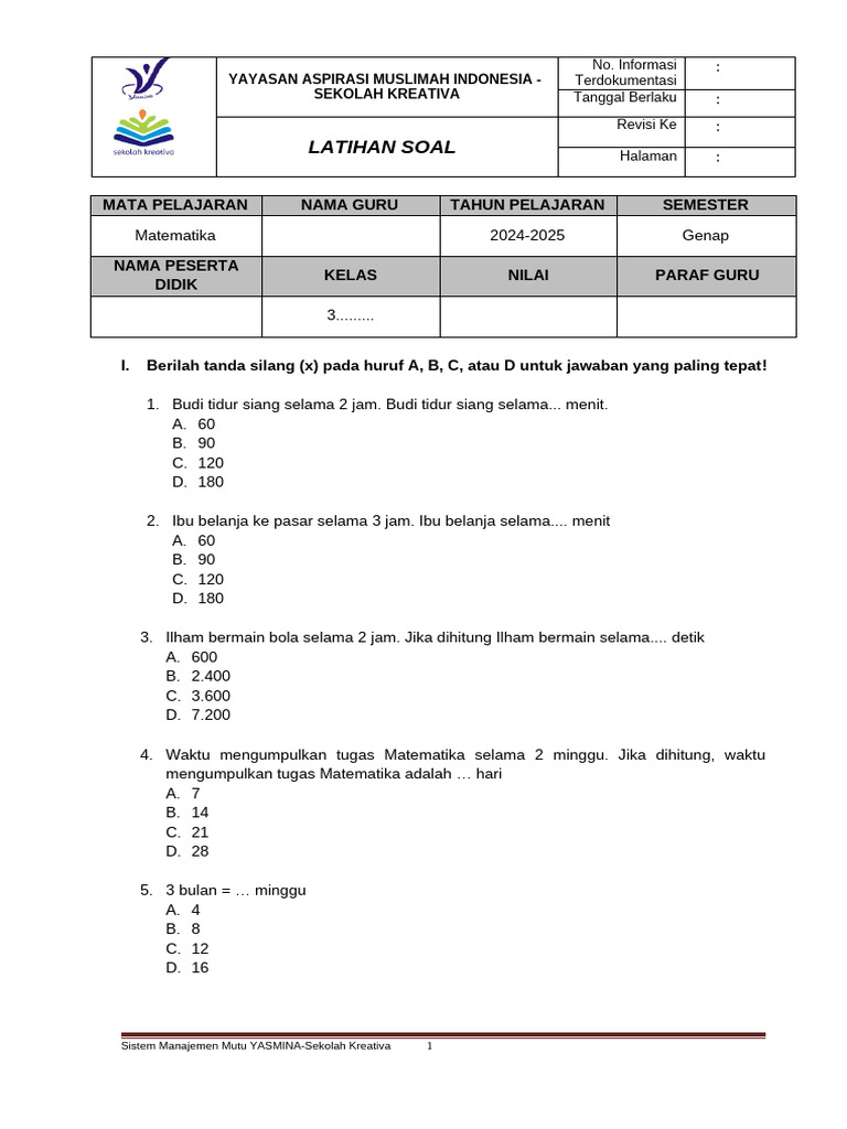 Latihan Soal Satuan Waktu | PDF