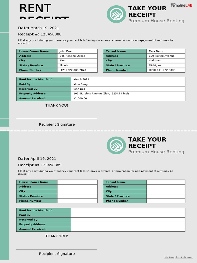 Printable Rent Receipt Template | PDF | Leasehold Estate | Lease