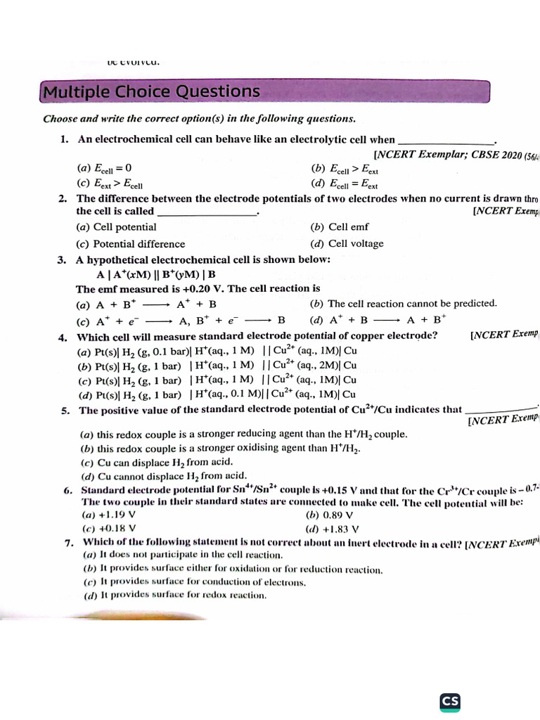 Electro Chemistry For Revision and Practice | PDF