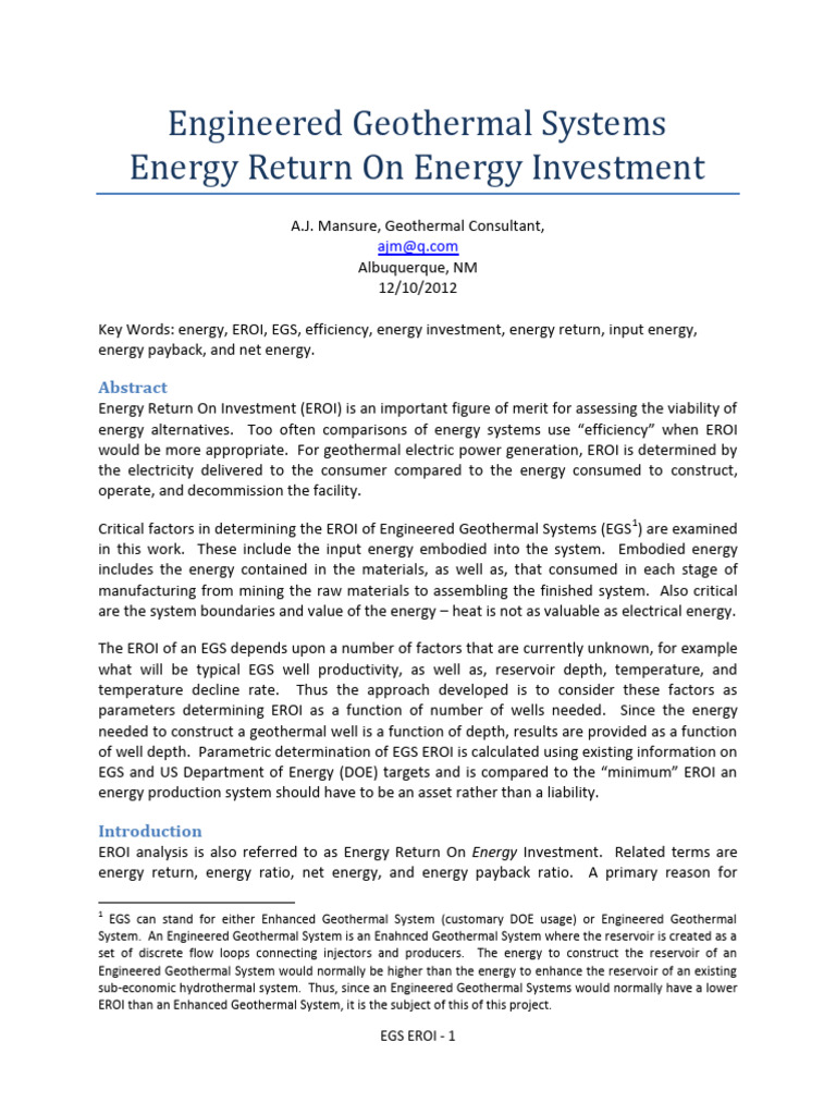 Engineered Geothermal SystemsEROI | PDF | Geothermal Energy | Heat Pump