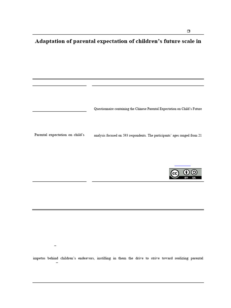 Adaptation of Parental Expectation of Children's Future Scale in ...