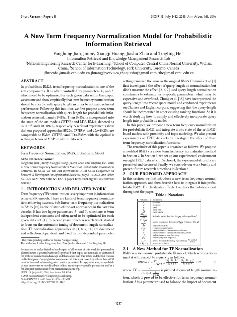 A New Term Frequency Normalization Model for Probabilistic Information Retrieval，Jimmy，jiashu ...