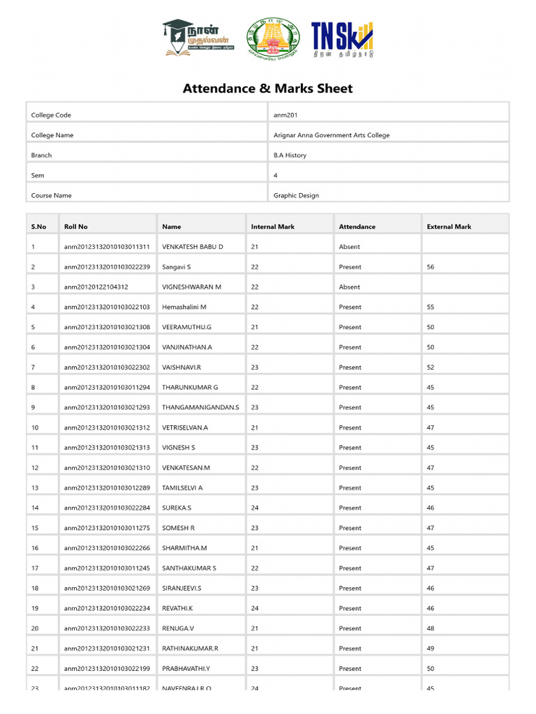 Attendance Marks Sheet | PDF