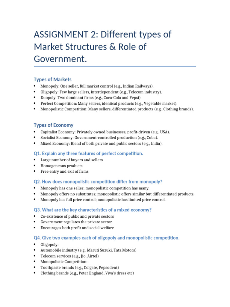 Assignment 2 Market Structures and Government Role | PDF