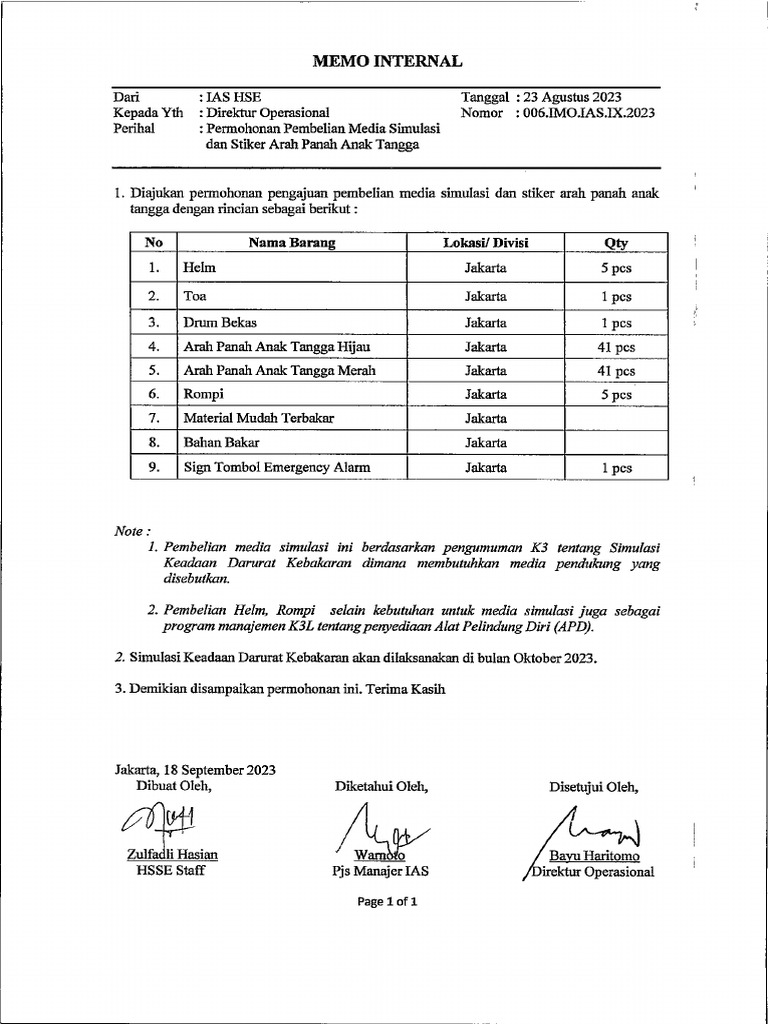 Memo Internal Permohonan Pembelian Media Simulasi | PDF