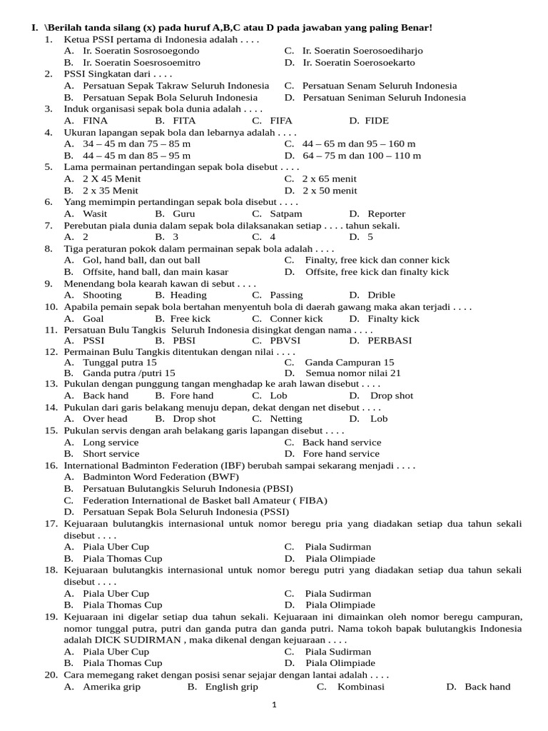 Soal Um Kelas 6 Pjok TH 2024-2025 | PDF
