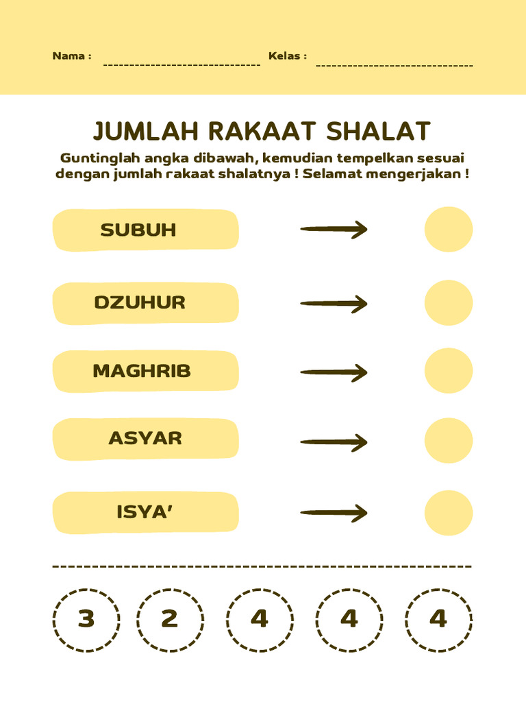 Kuning Ilustrasi Jumlah Rakaat Shalat Lembar Kerja Sekolah | PDF